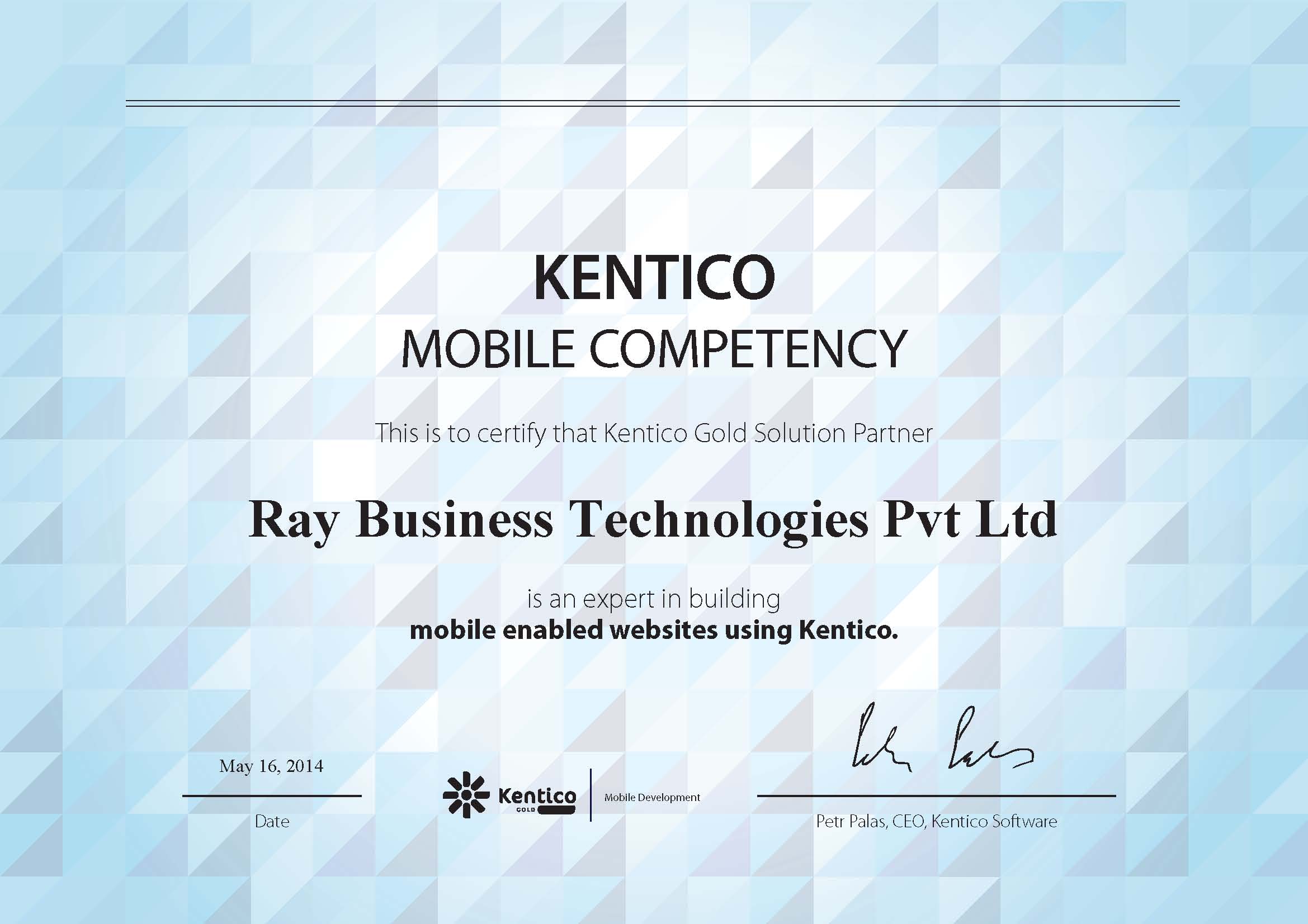 Raybiztech attains Kentico Mobile Competency